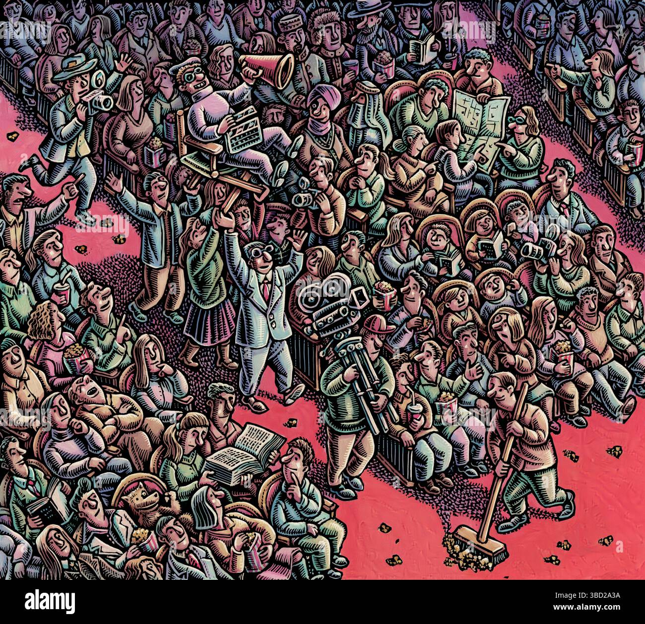 crowd in movie theater celebrating director, and carrying him in on ...