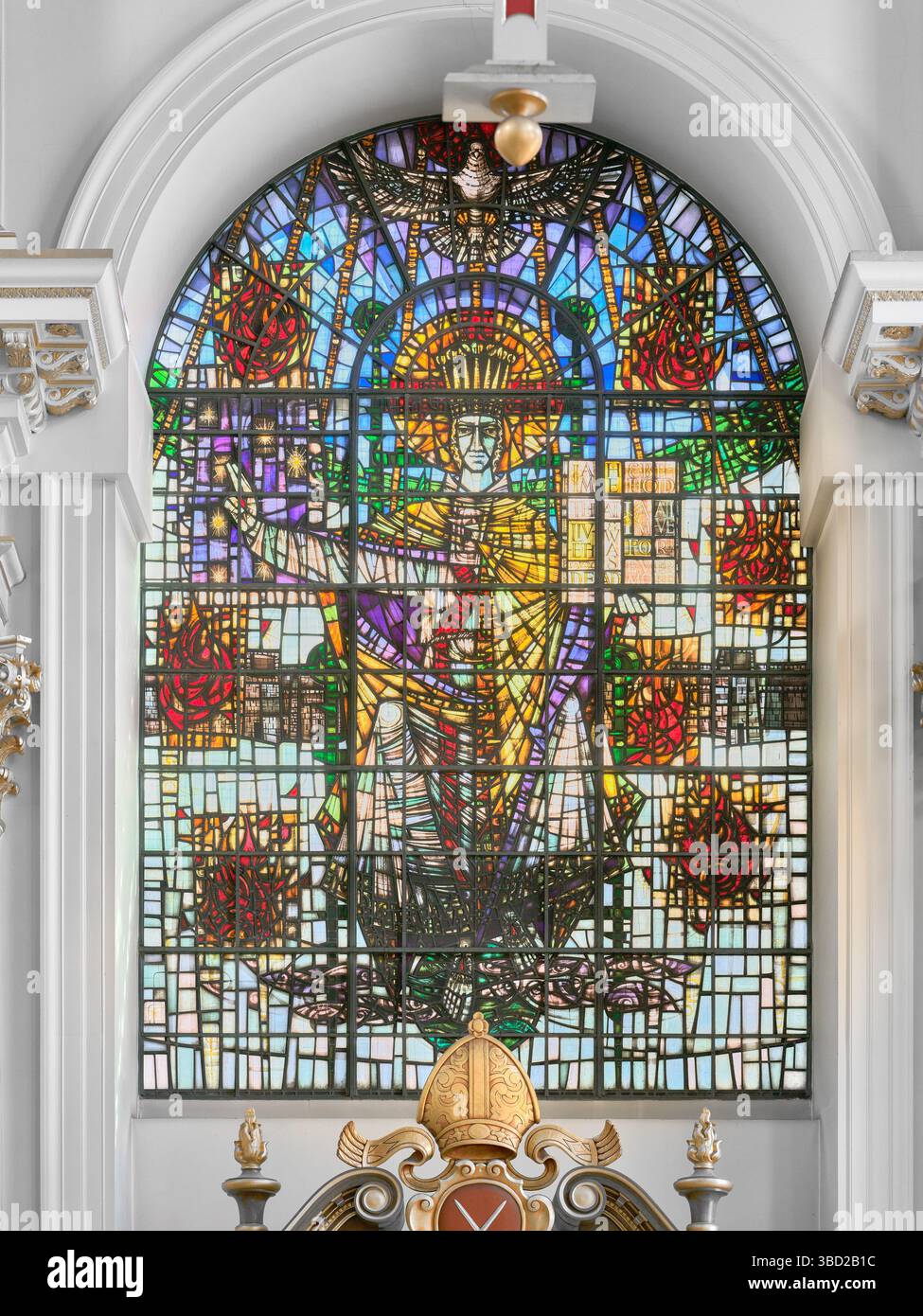 Stained glass window, of Jesus Christ in glory, at St Mary le Bow ...