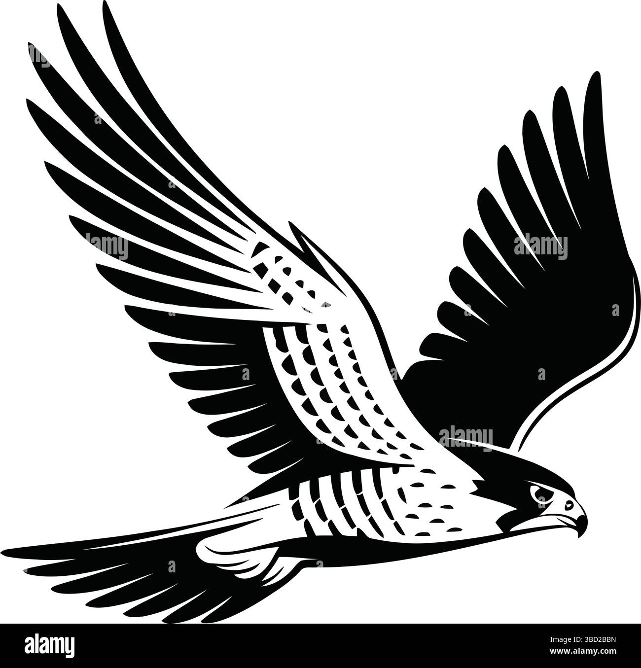 Bold Black Silhouette Hawk in Flight Vector Illustration Stock Vector ...