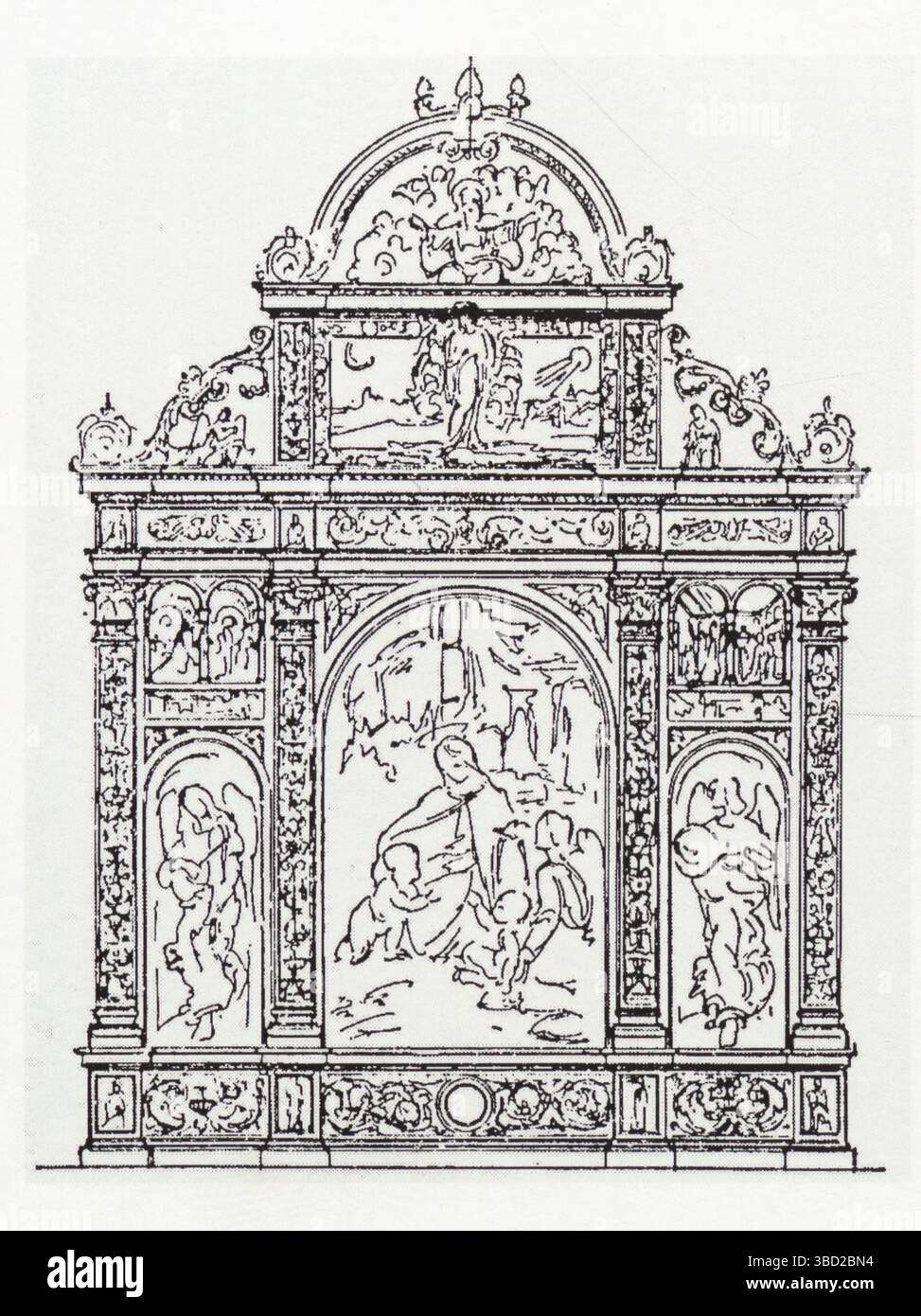 RECONSTRUCTION DRAWING OF THE ALTAR RETABLE WITH THE VIRGIN OF THE ...