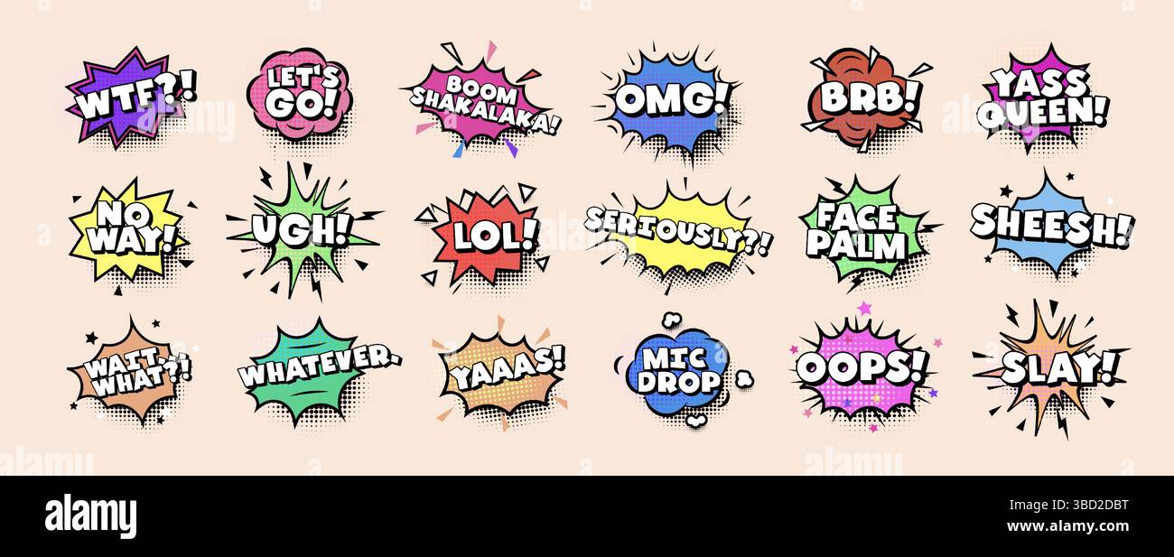 Comic speech bubbles with modern slang words and pop art style. Funny ...