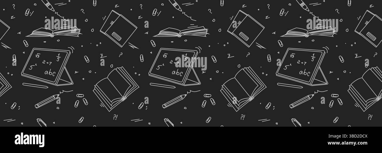 Back to school seamless pattern. Outline hand-drawn school objects ...