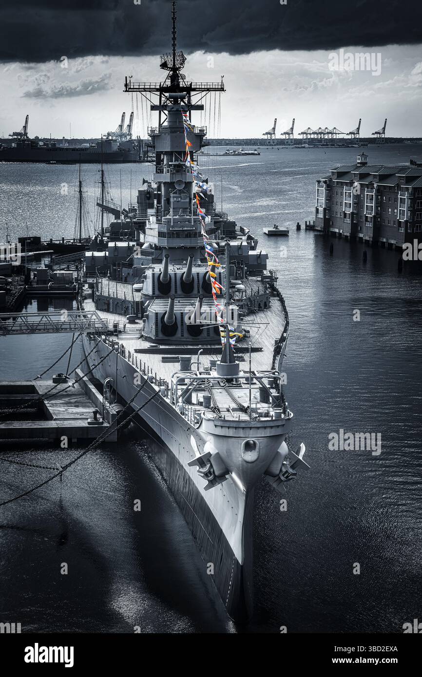 The USS Wisconsin sits at her dock at the Nauticus Museum in downtown ...