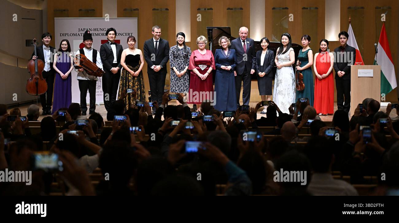 Japanese Princess Tsuguko of Takamado (7th from L) and Hungarian ...