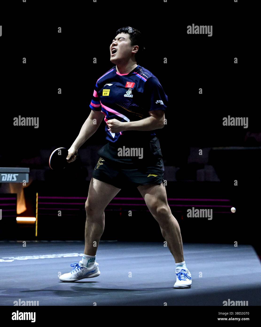 Doha, Qatar. 22nd May, 2025. Liang Jingkun celebrates scoring during ...