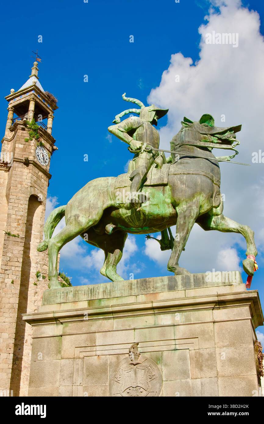 Bronze equestrian statue of Spanish conquistador Francisco Pizarro with ...