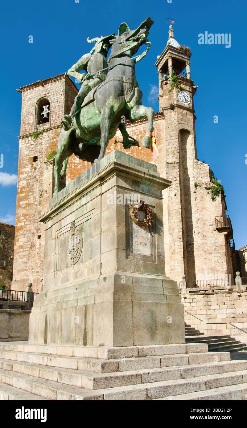 Bronze equestrian statue of Spanish conquistador Francisco Pizarro with ...
