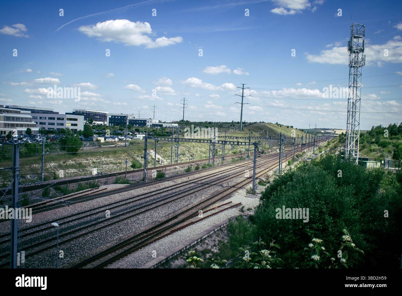 Reims, France, May 22, 2025 Railway in the Champagne countryside near ...