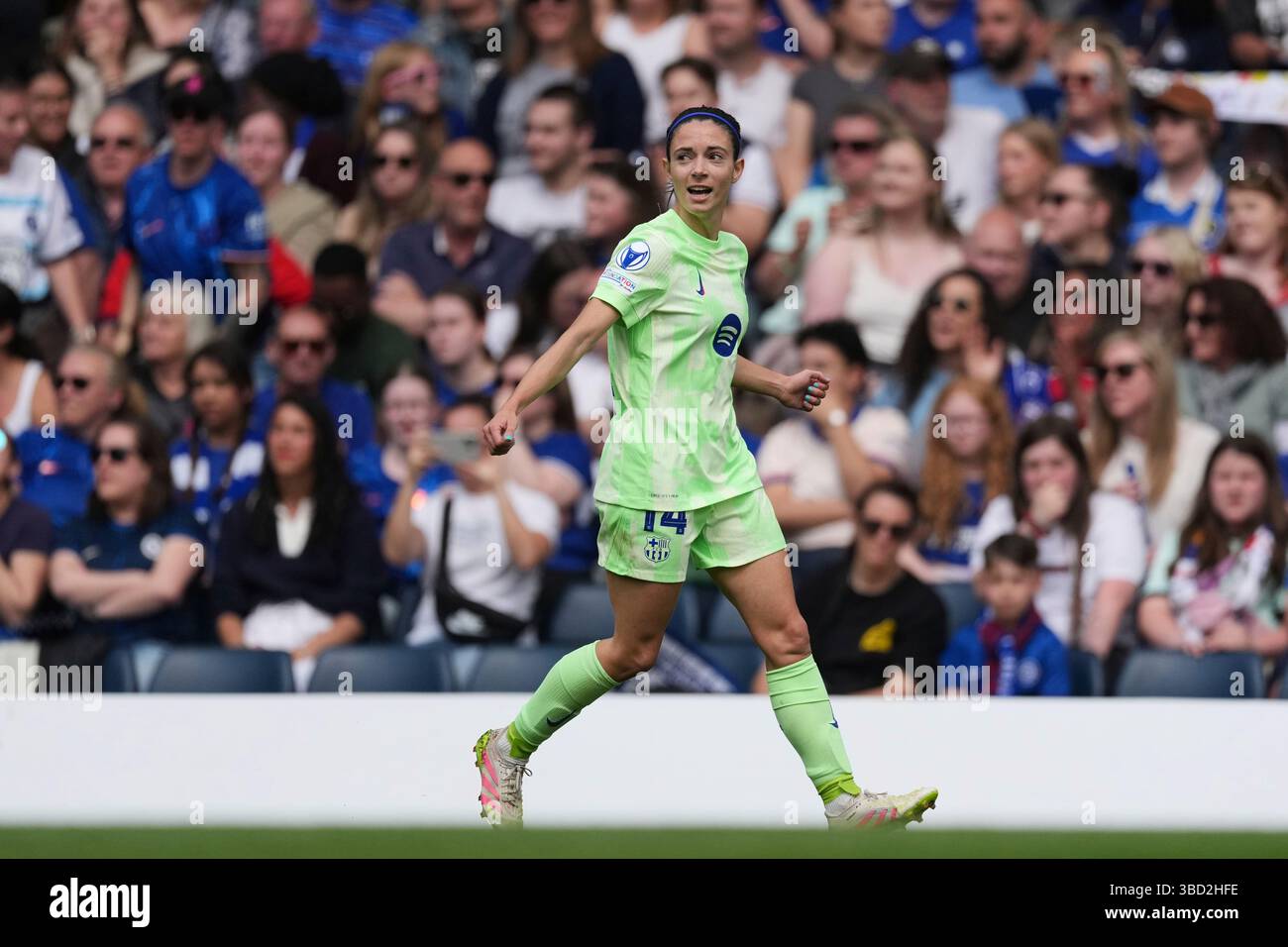 FILE - Barcelona's Aitana Bonmati celebrates after scoring the opening ...