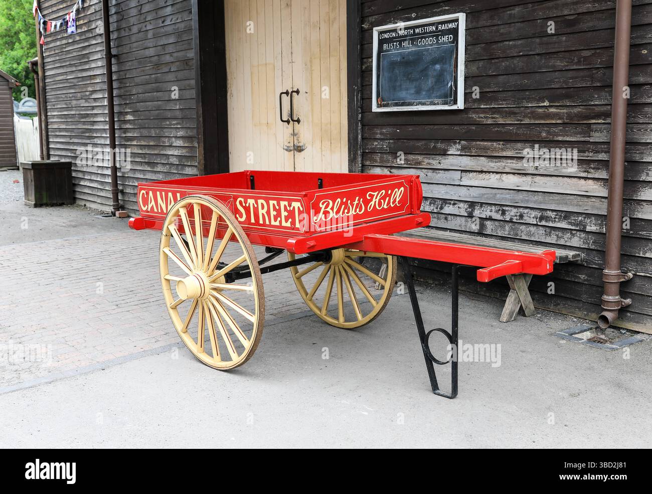 A hand cart at Blists Hill Victorian Town, an open-air museum, Madeley ...