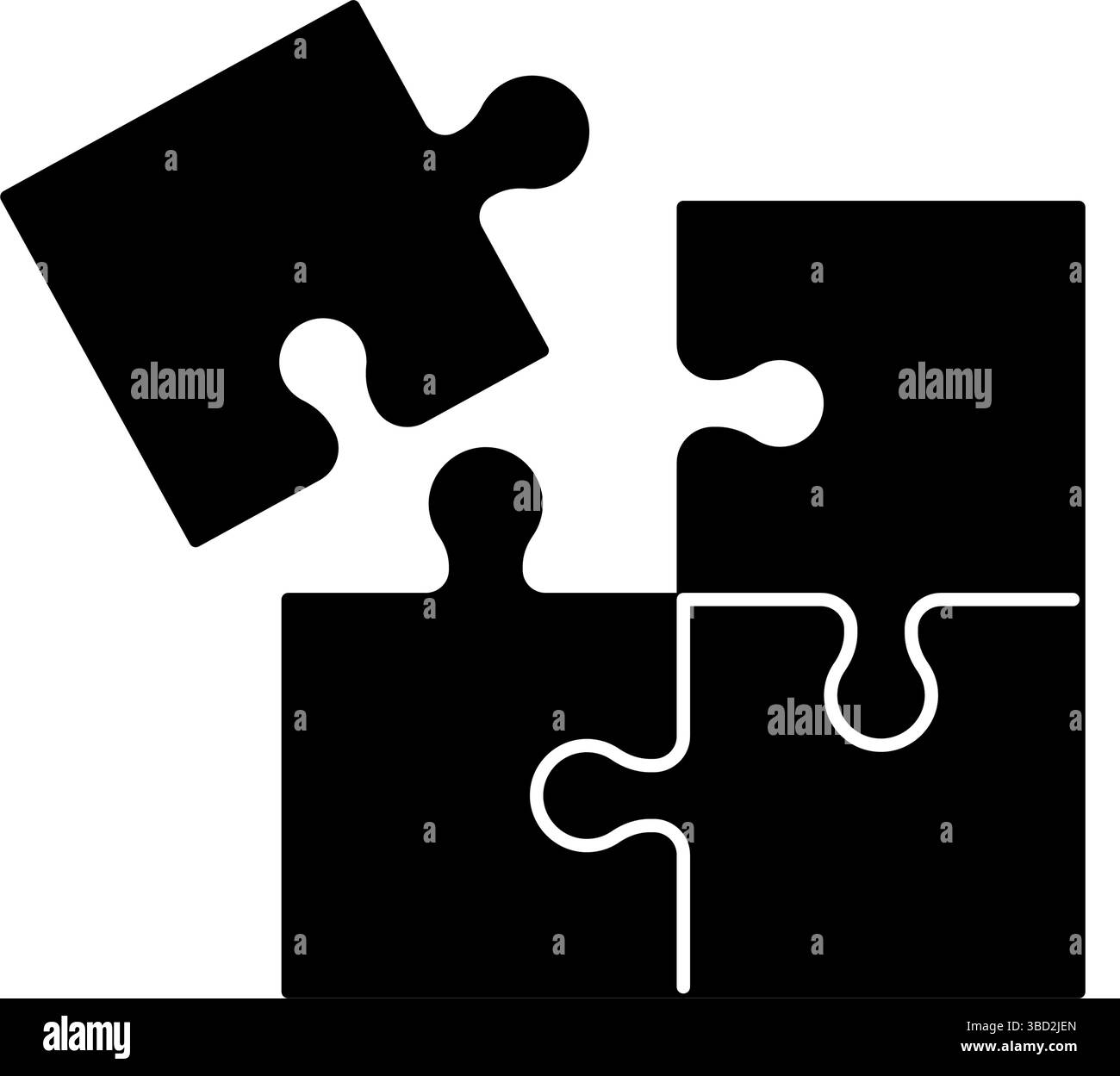 Simple line drawing icon of Connected Puzzle Pieces for Education and ...