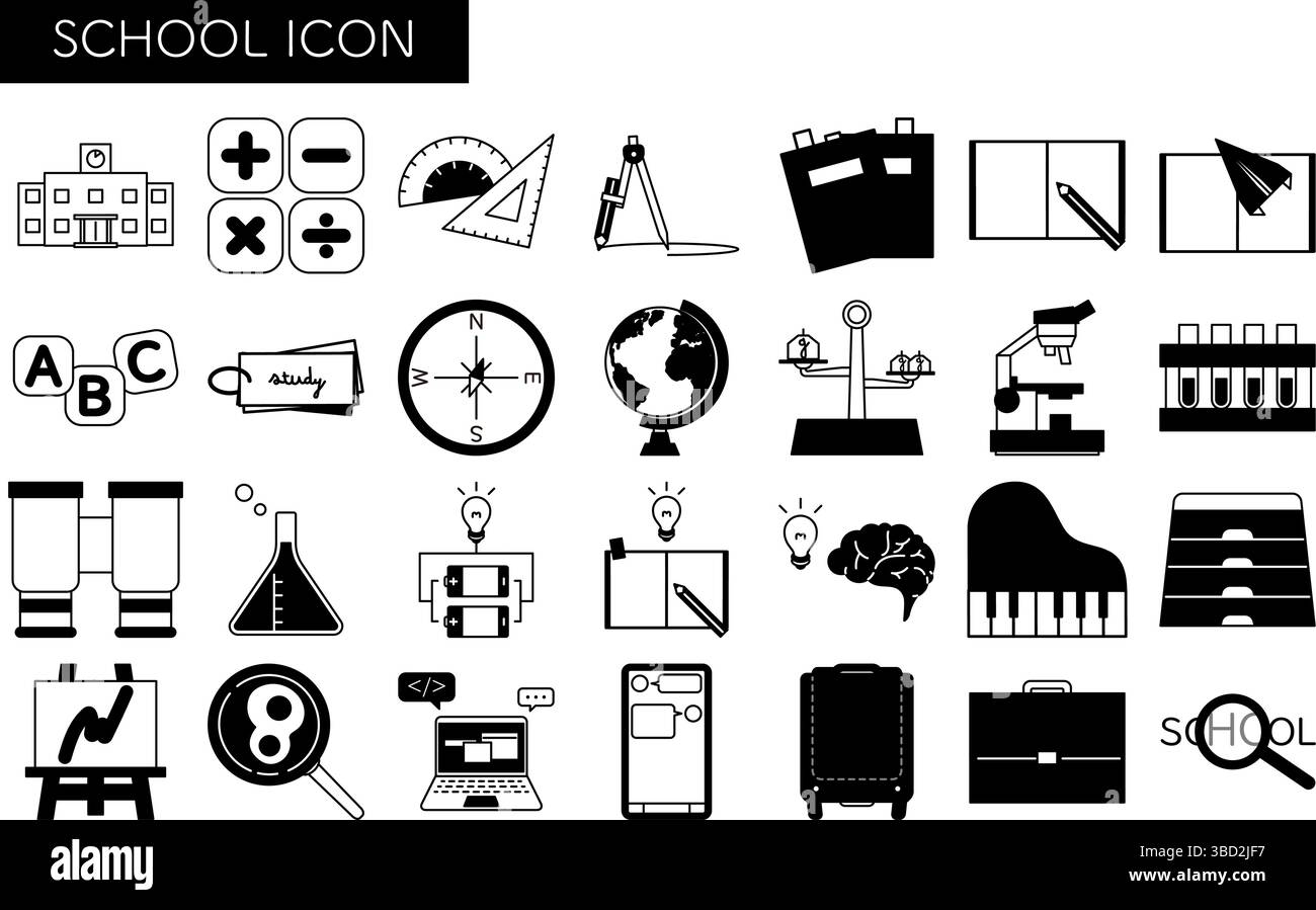 Simple line drawing icon set of school and study, Vector Illustration ...