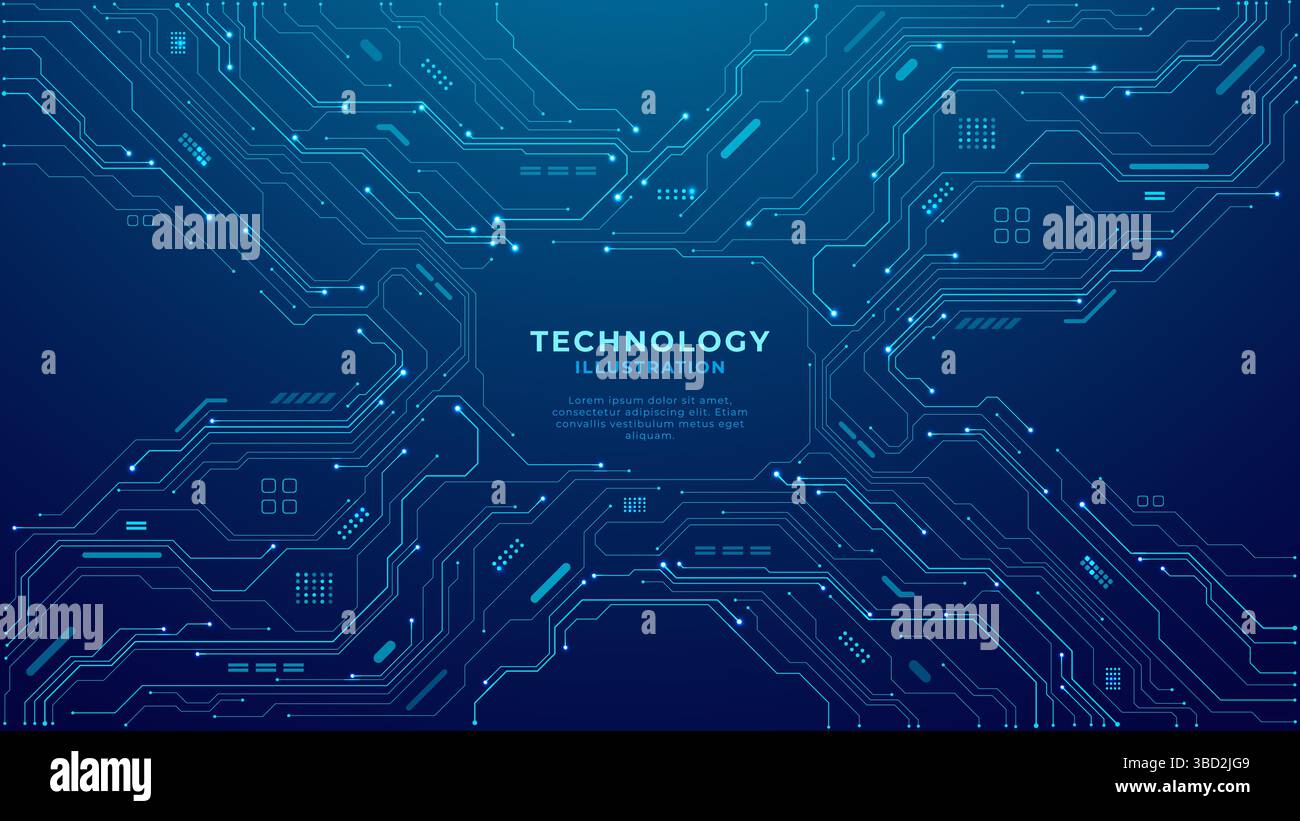 Abstract AI circuit board. Blue technological background. Tech ...