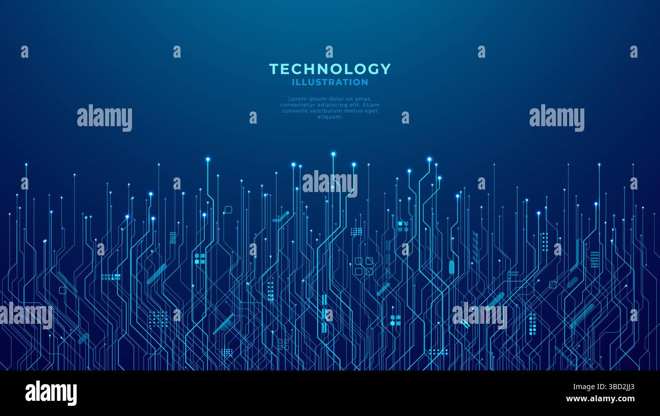 Abstract dark blue background with technology circuit board texture. AI ...