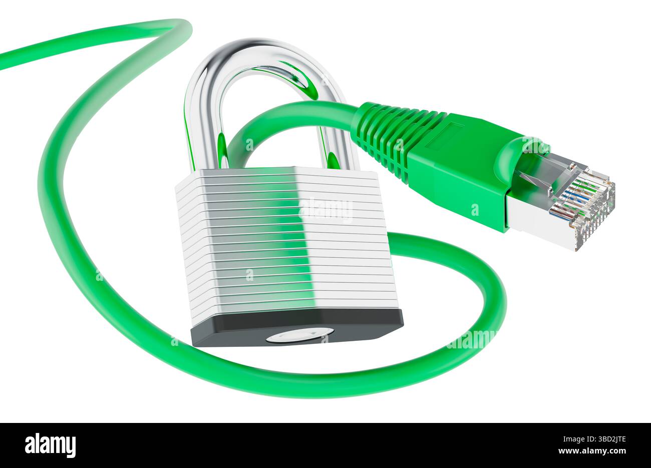 Ethernet LAN Cable Locked with Padlock. Network Security Concept. 3D ...