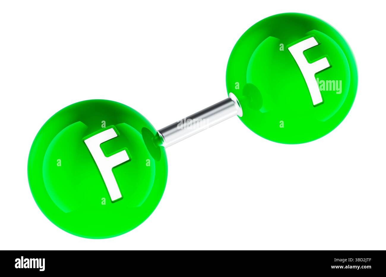 Fluorine Molecule F2, 3D Atomic Model. 3D rendering isolated on white ...