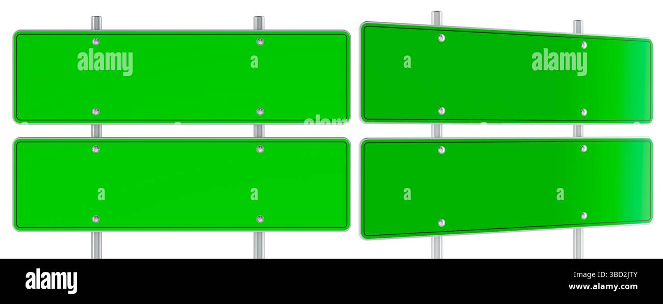 Blank Green Directional Road Signs, Rectangular Shape. Front and side ...