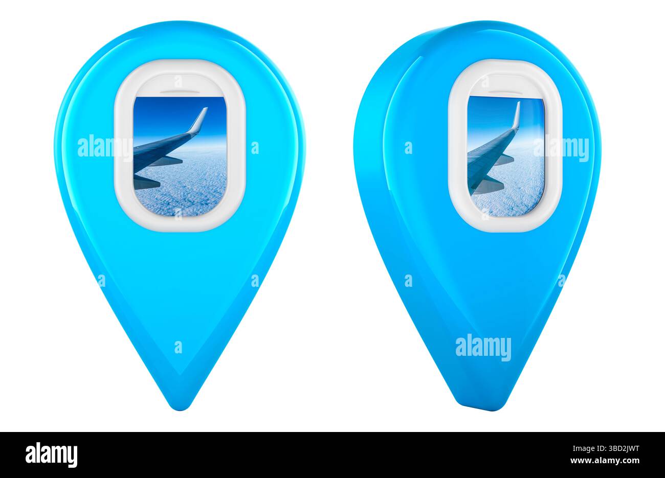 Map pointer with airplane window inside. Travel Location Pin with ...