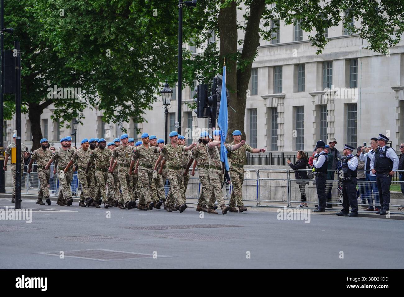 London, UK. 22 May 2025. British army soldiers wearing blue berets ...