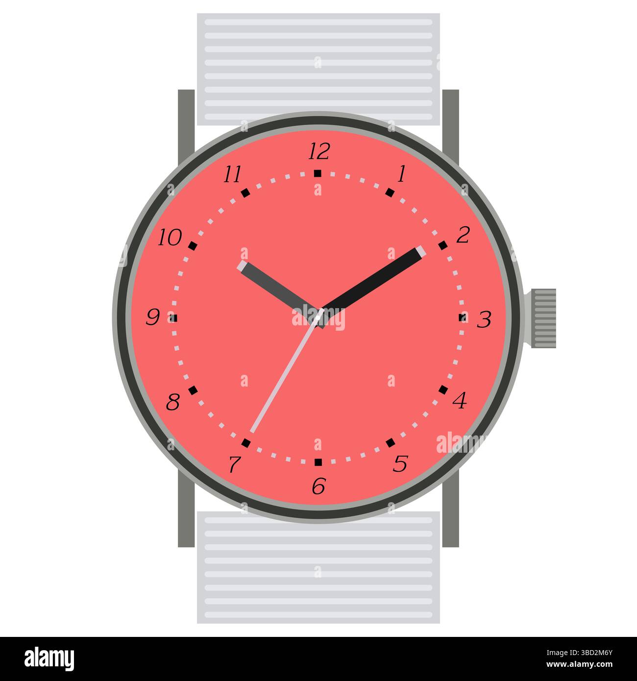 Classic design mechanical wristwatch isolated on white background. Clock face with hour, minute ...