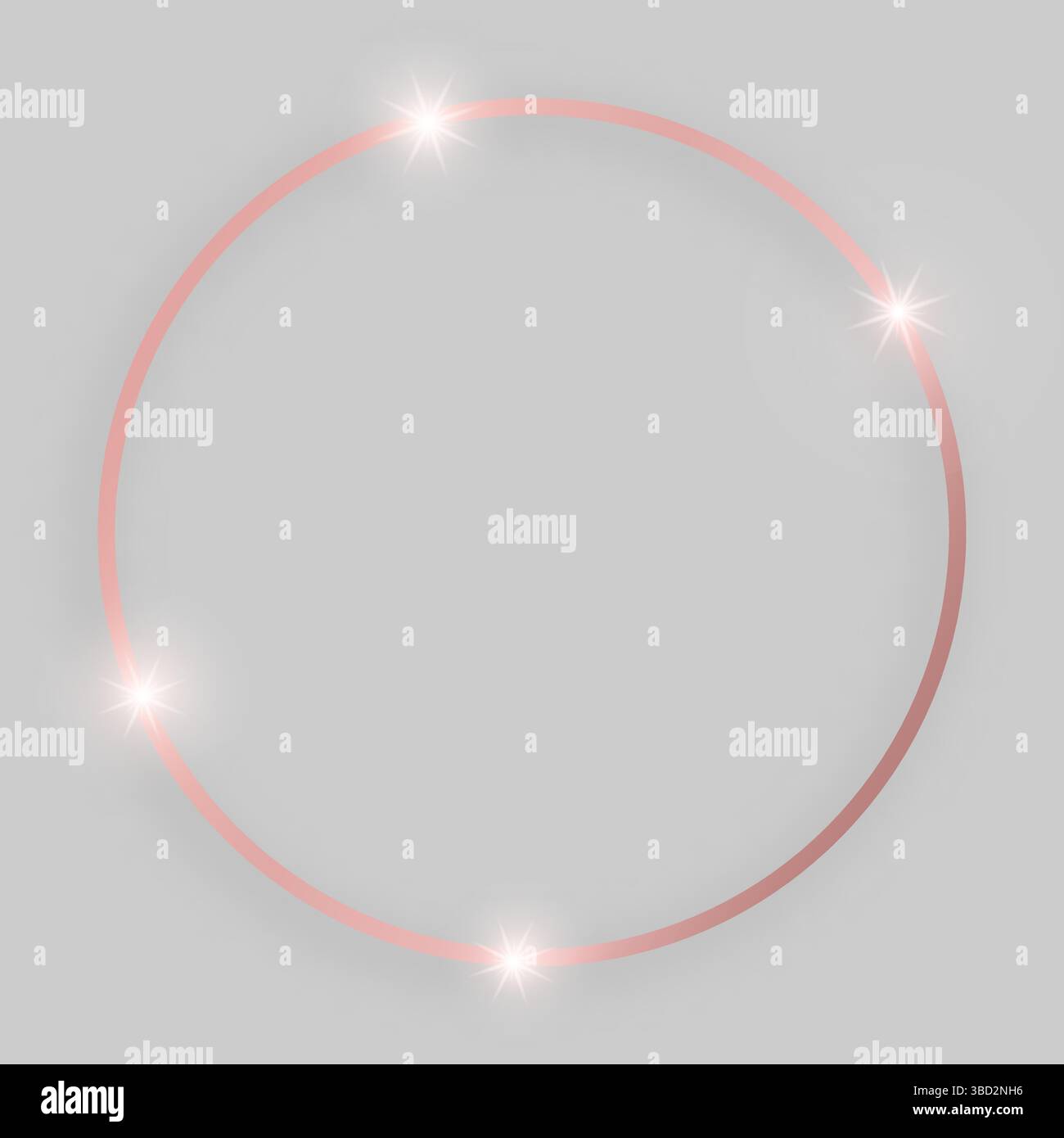 Shiny frame with glowing effects. Rose gold round frame with shadow on ...