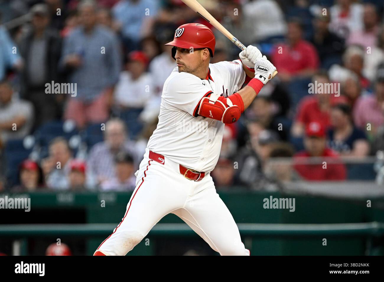 Washington Nationals' Nathaniel Lowe at bat during the third inning of ...