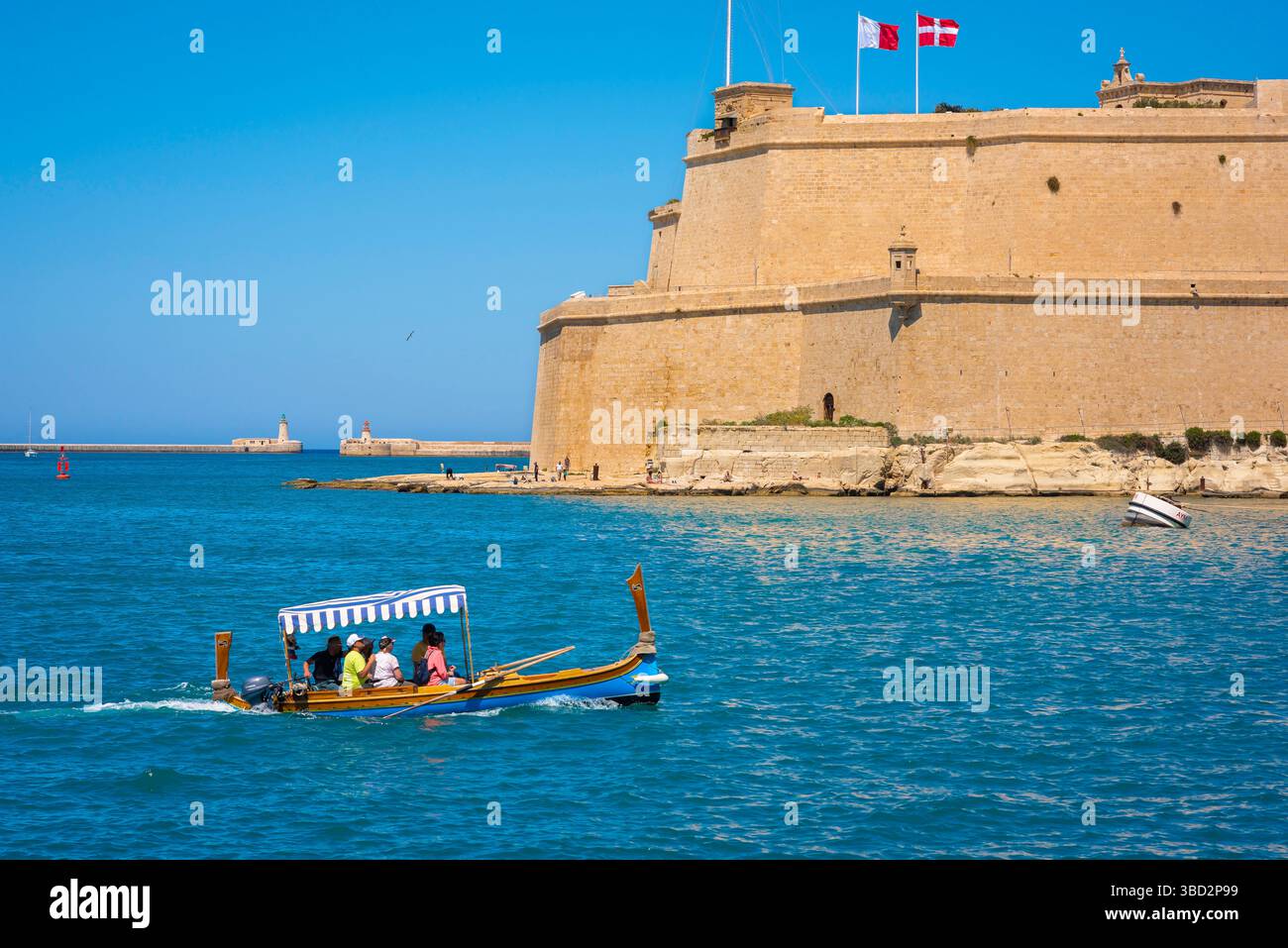 Valletta Malta water taxi, view of a traditional Maltese water taxi ...