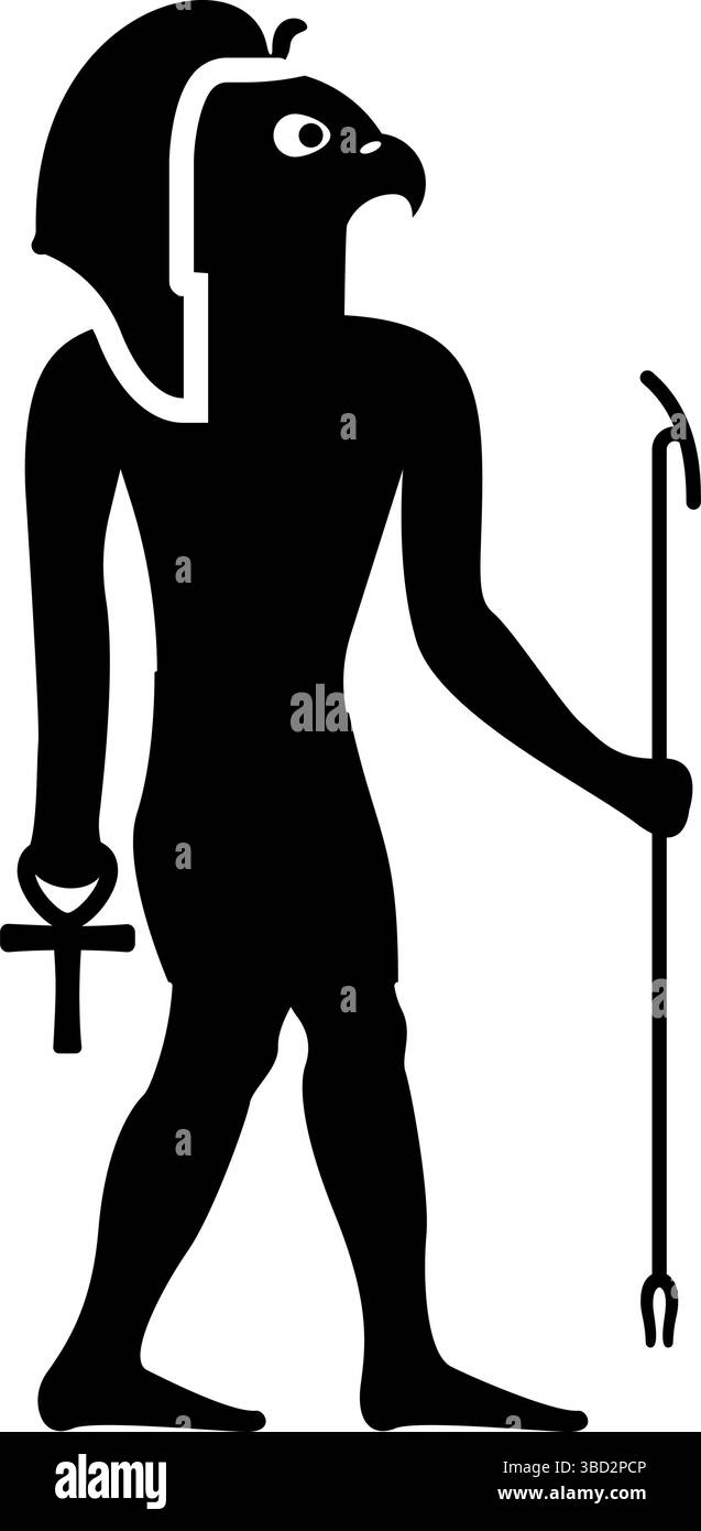 Ra ancient Egypt sun god deity with falcon head icon black color vector ...