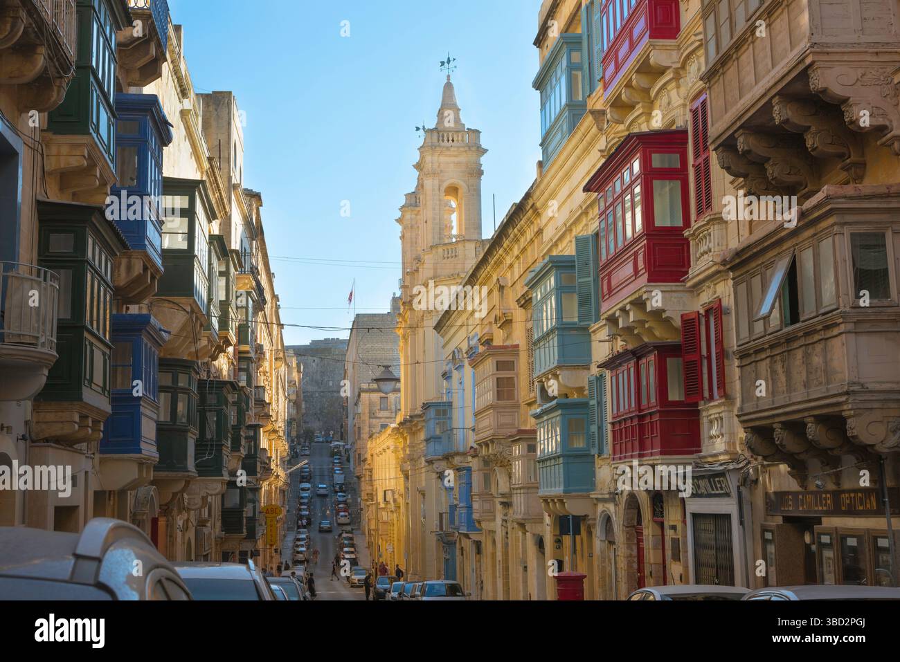 Valletta street Malta, view of a scenic street in Valletta showing ...