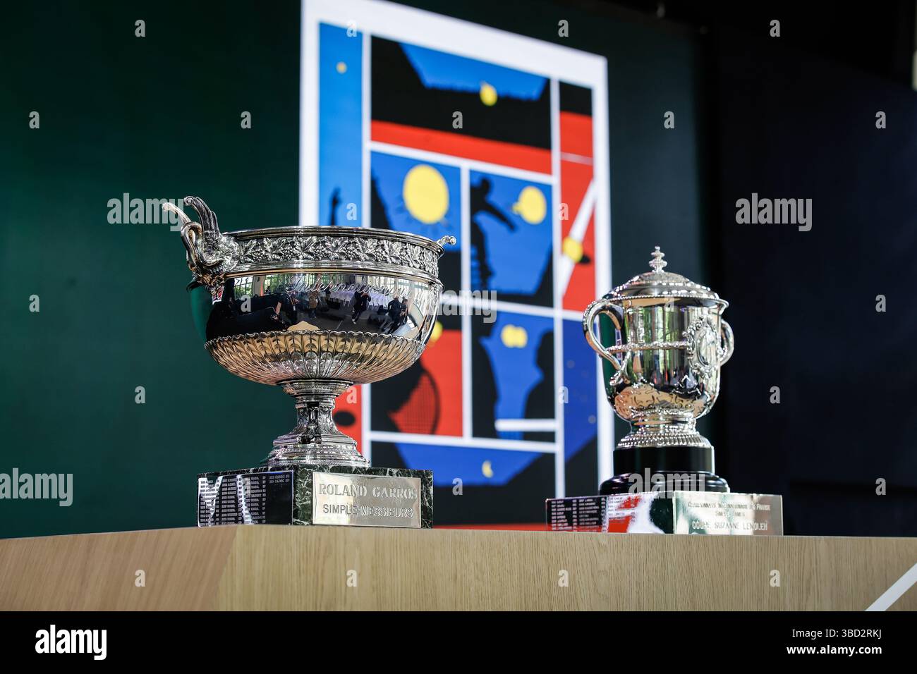 Paris, France. 22nd May, 2025. Exhibition of the Roland Garros trophies ...