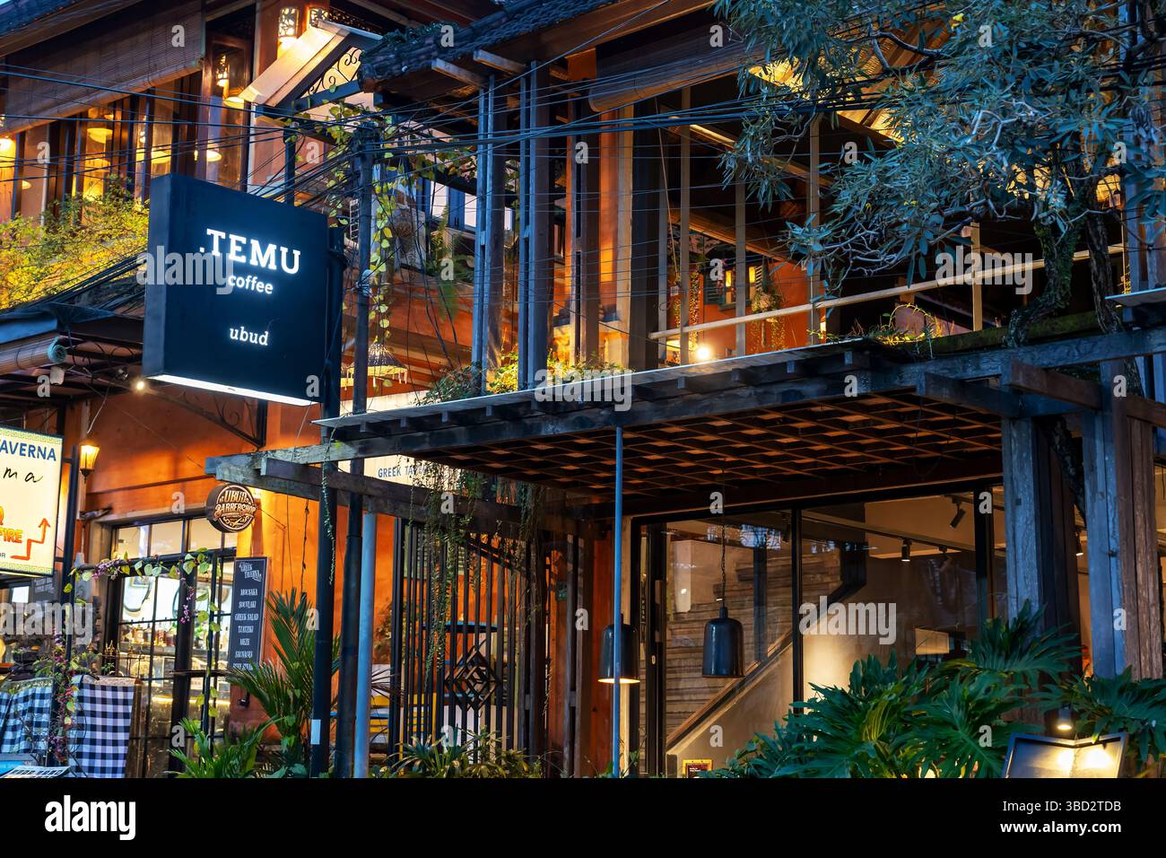 Ubud, Indonesia - May 16, 2025: Night view cafes and shop at Ubud ...