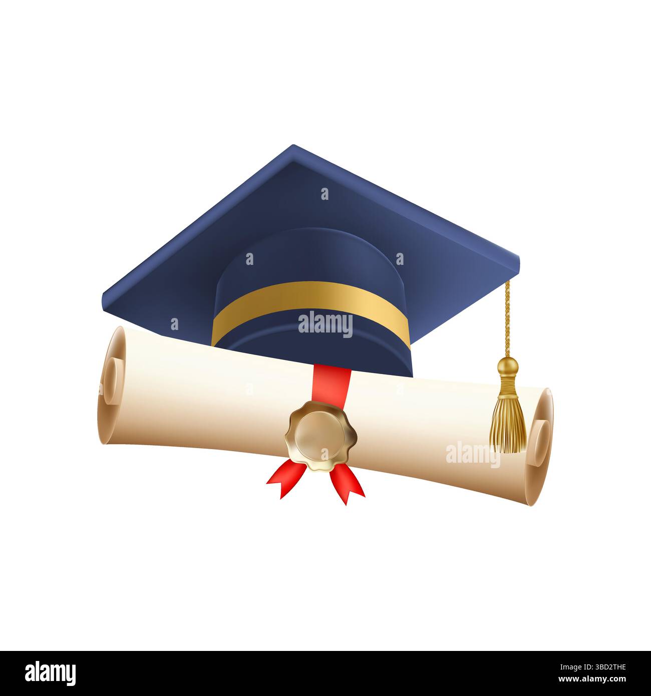 3d diploma scroll with graduate hat. Vintage roll paper Stock Vector ...