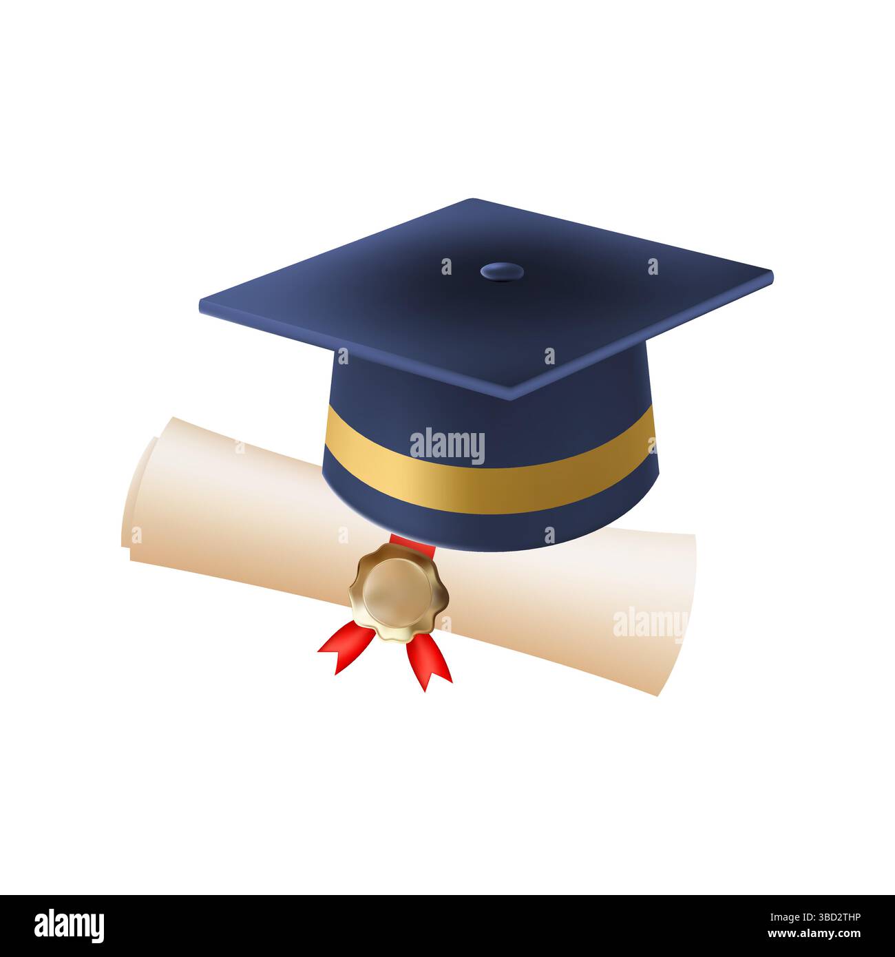 3d diploma scroll with graduate hat. Vintage roll paper Stock Vector ...