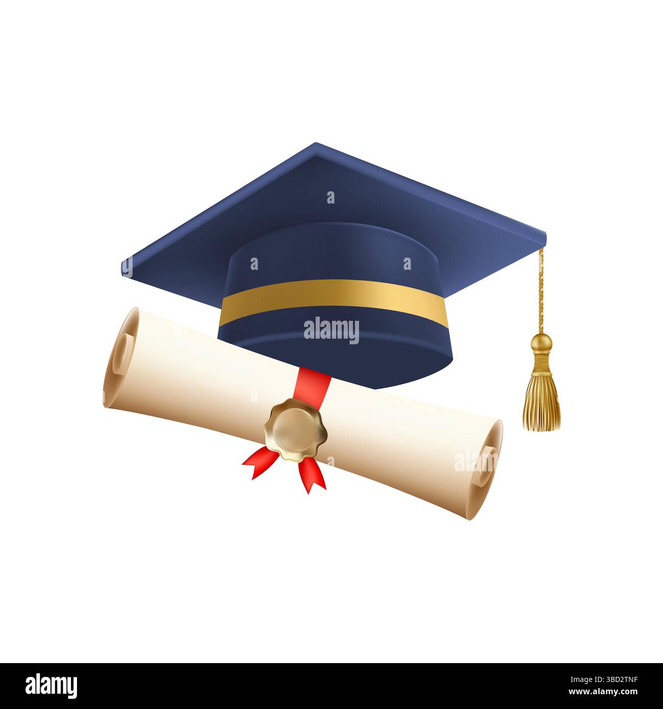 3d diploma scroll with graduate hat. Vintage roll paper Stock Vector ...