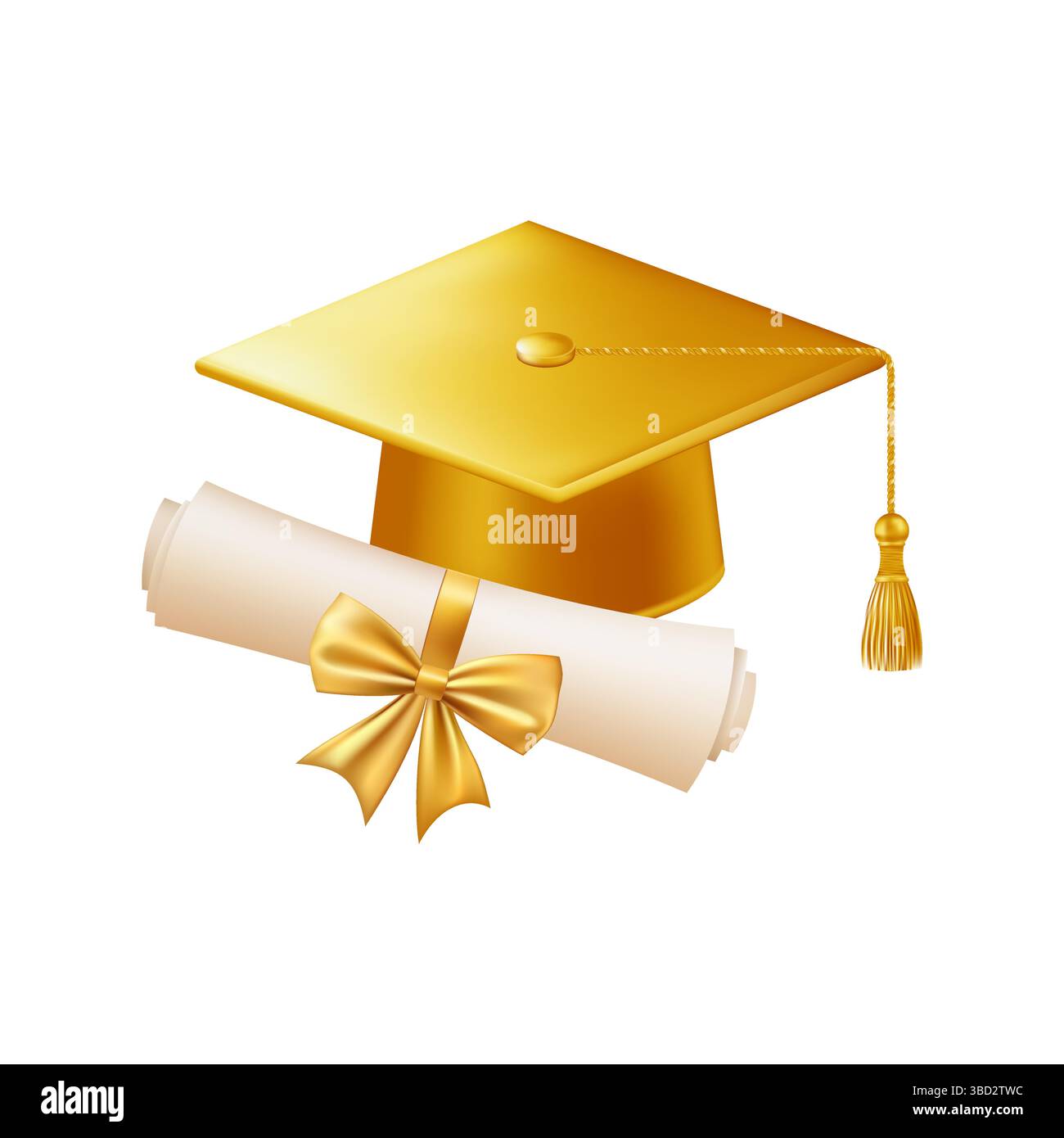 3d diploma scroll with graduate hat. Vintage roll paper Stock Vector ...