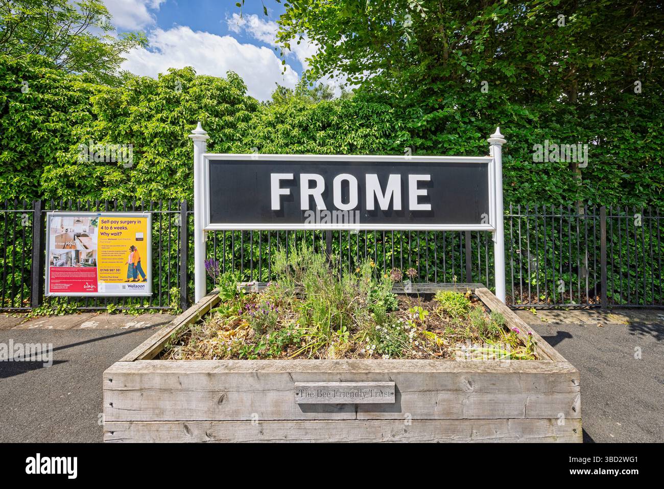 Frome Railway sign on the platform at Frome Railway Station, in Frome ...