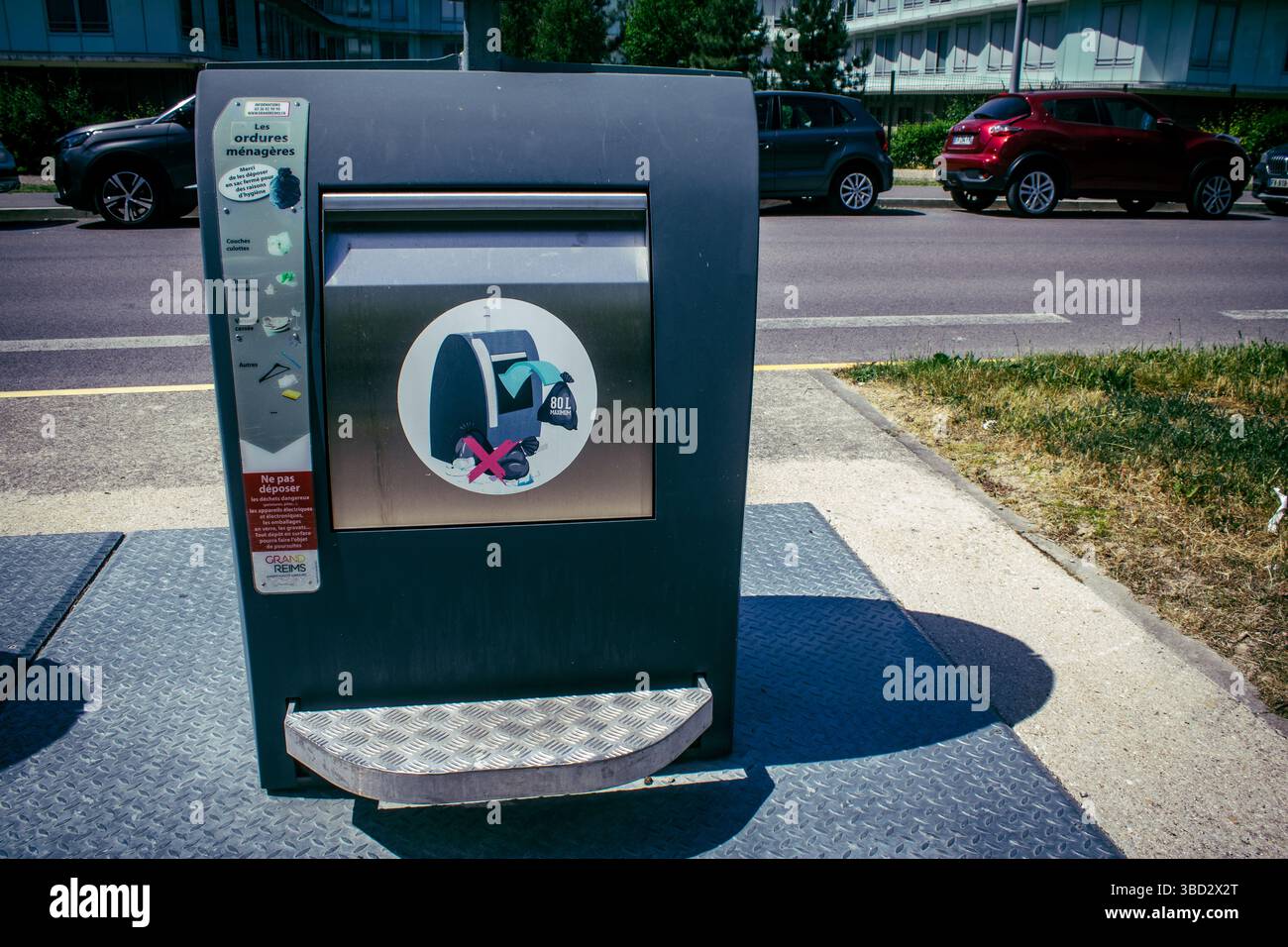 Reims, France, May 22, 2025 View of a garbage container on the streets ...