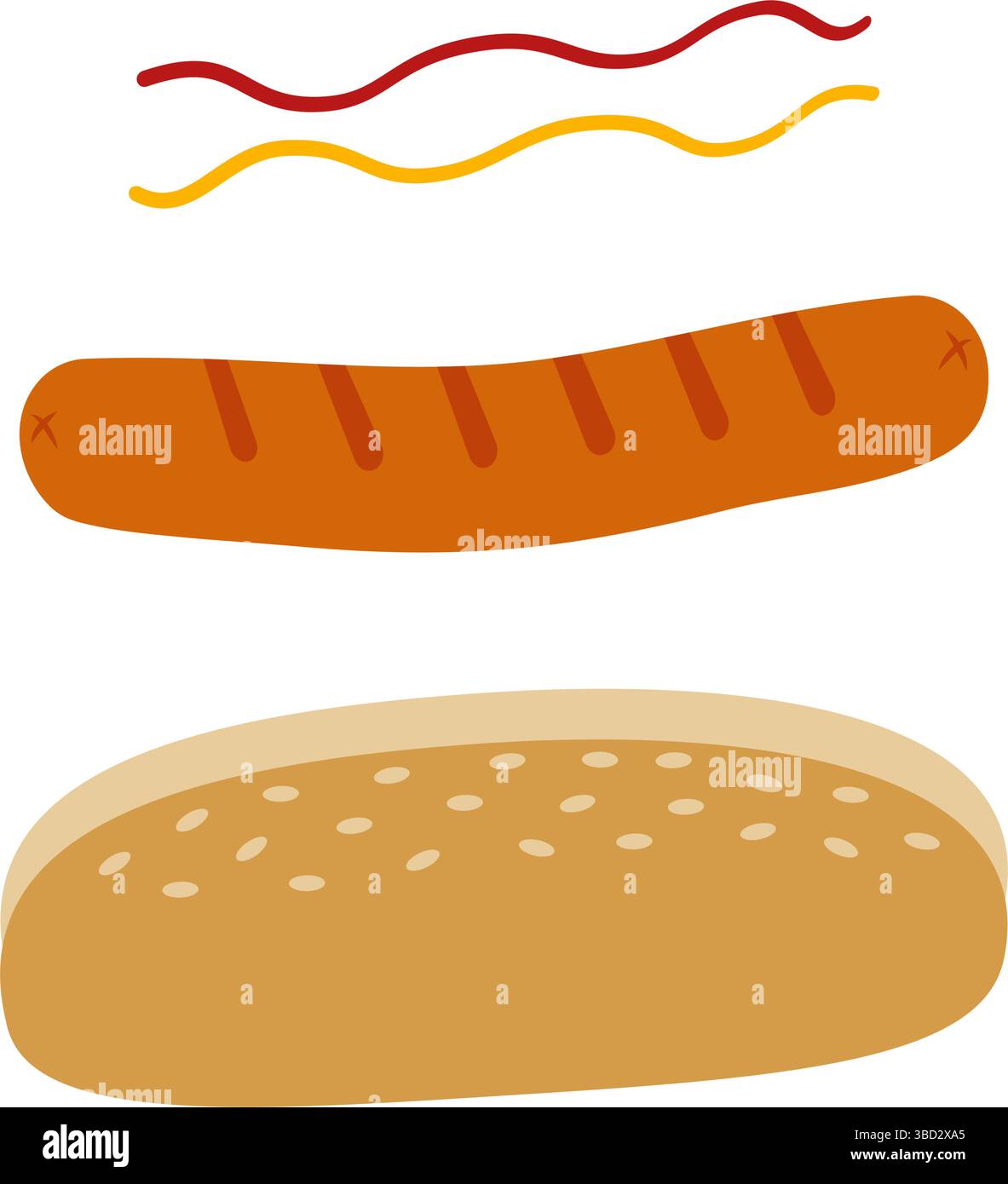 Flying Hot Dog main ingredients Sesame bun, grilled sausages, mustard ...