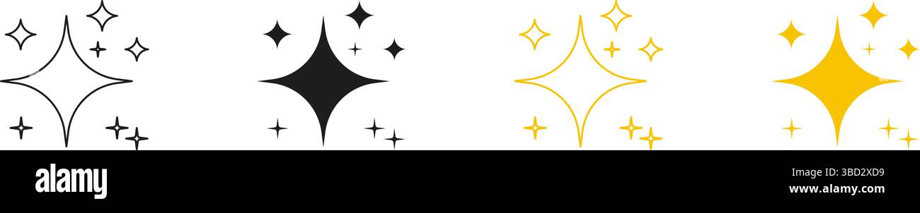 Shining Star And Sparkle Line And Solid Icon Set. Brightness And Twinkle Symbol Collection ...