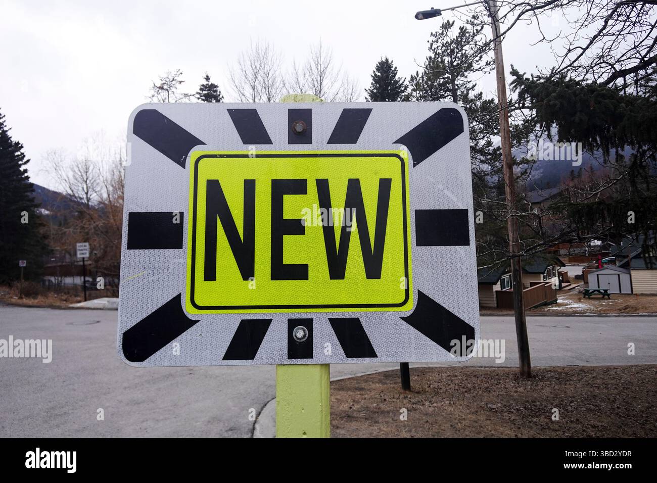 Bold graphic New sign for road feature in Canada Stock Photo - Alamy