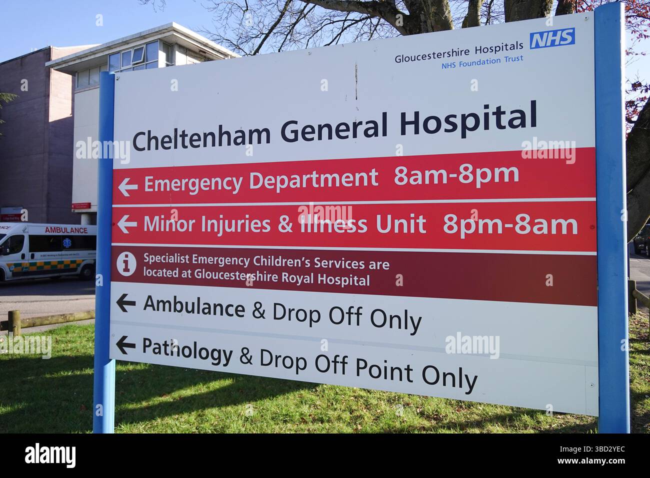 Entry sign to Cheltenham General Hospital Stock Photo - Alamy
