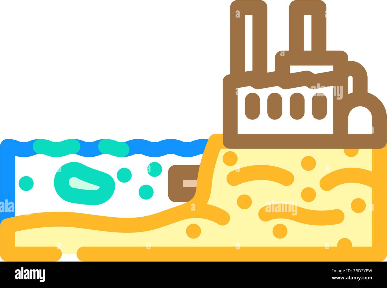 industrial plant near polluted lake chemical pollution color icon ...