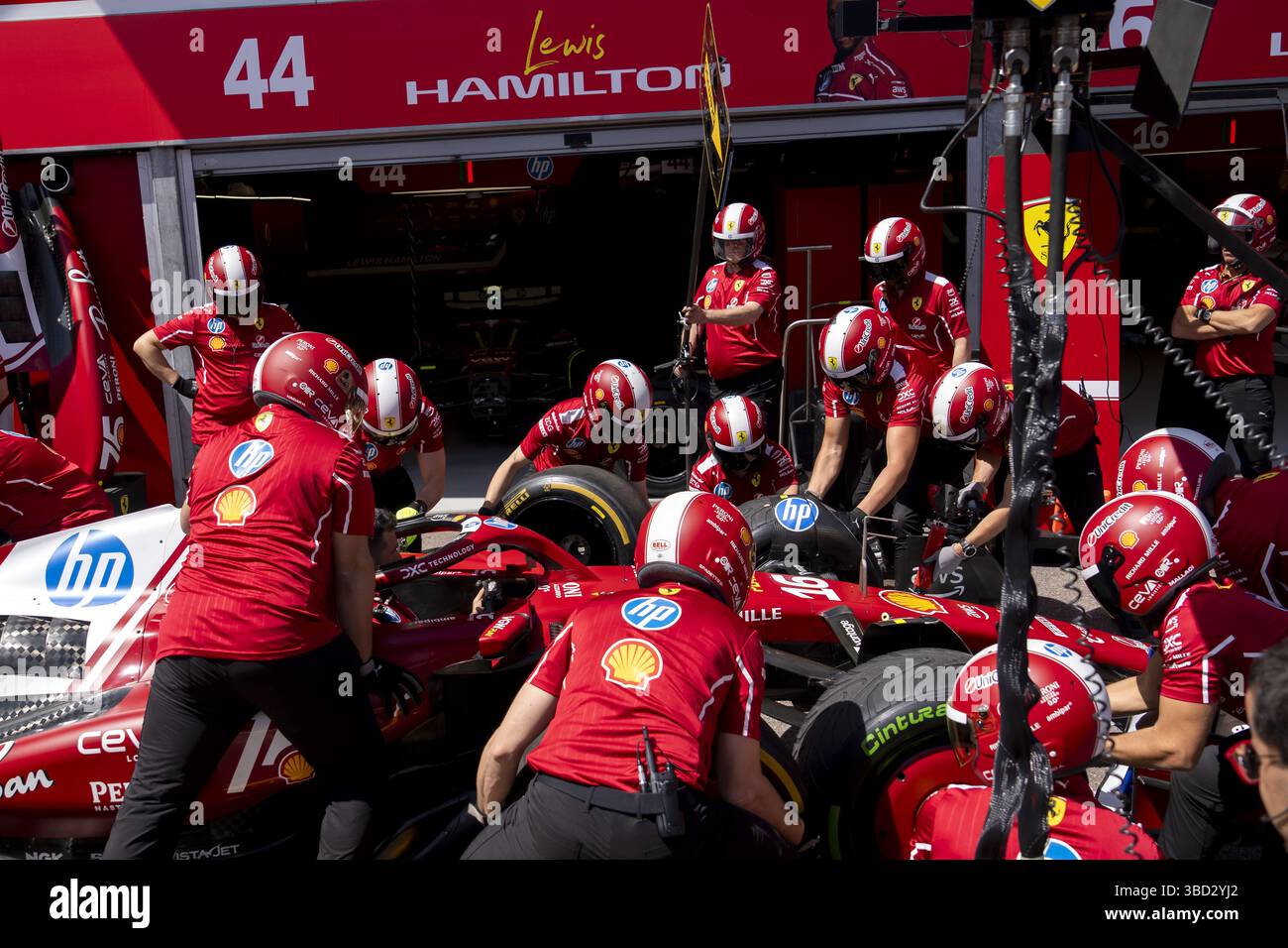 MONACO - Ferrari mechanics practice a pit stop ahead of the Monaco ...