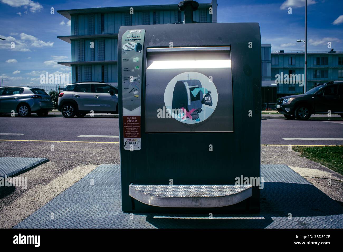 Reims, France, May 22, 2025 View of a garbage container on the streets ...