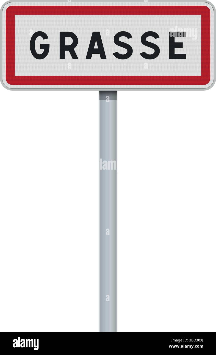 Vector illustration of Grasse city entrance road sign on metallic pole ...