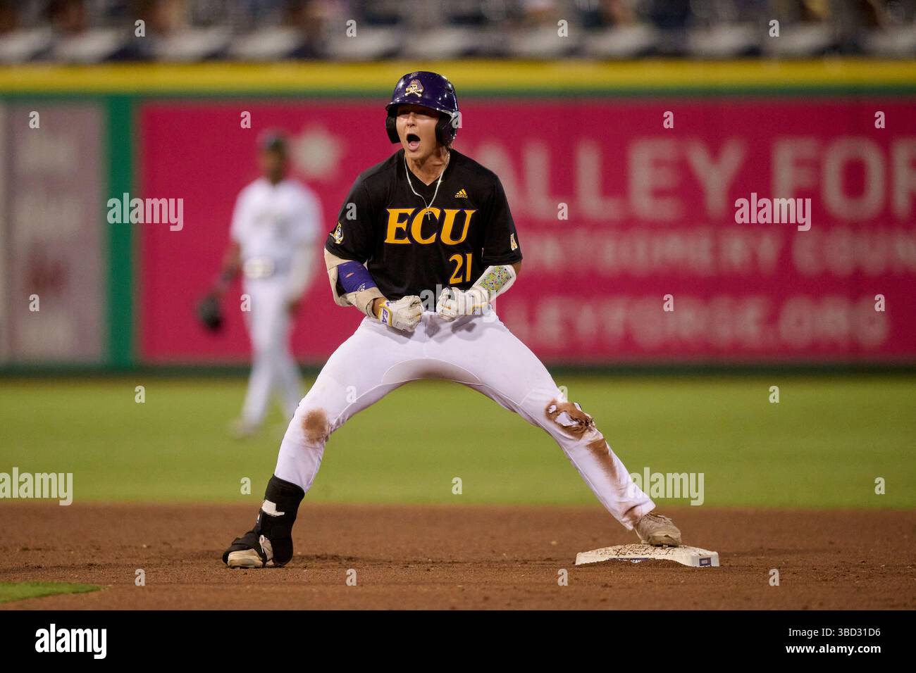 East Carolina Pirates Austin Irby (21) celebrates after hitting a ...