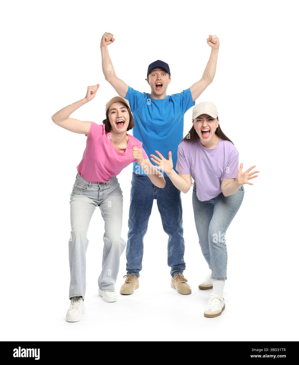 Portrait of emotional sports fans on white background Stock Photo - Alamy
