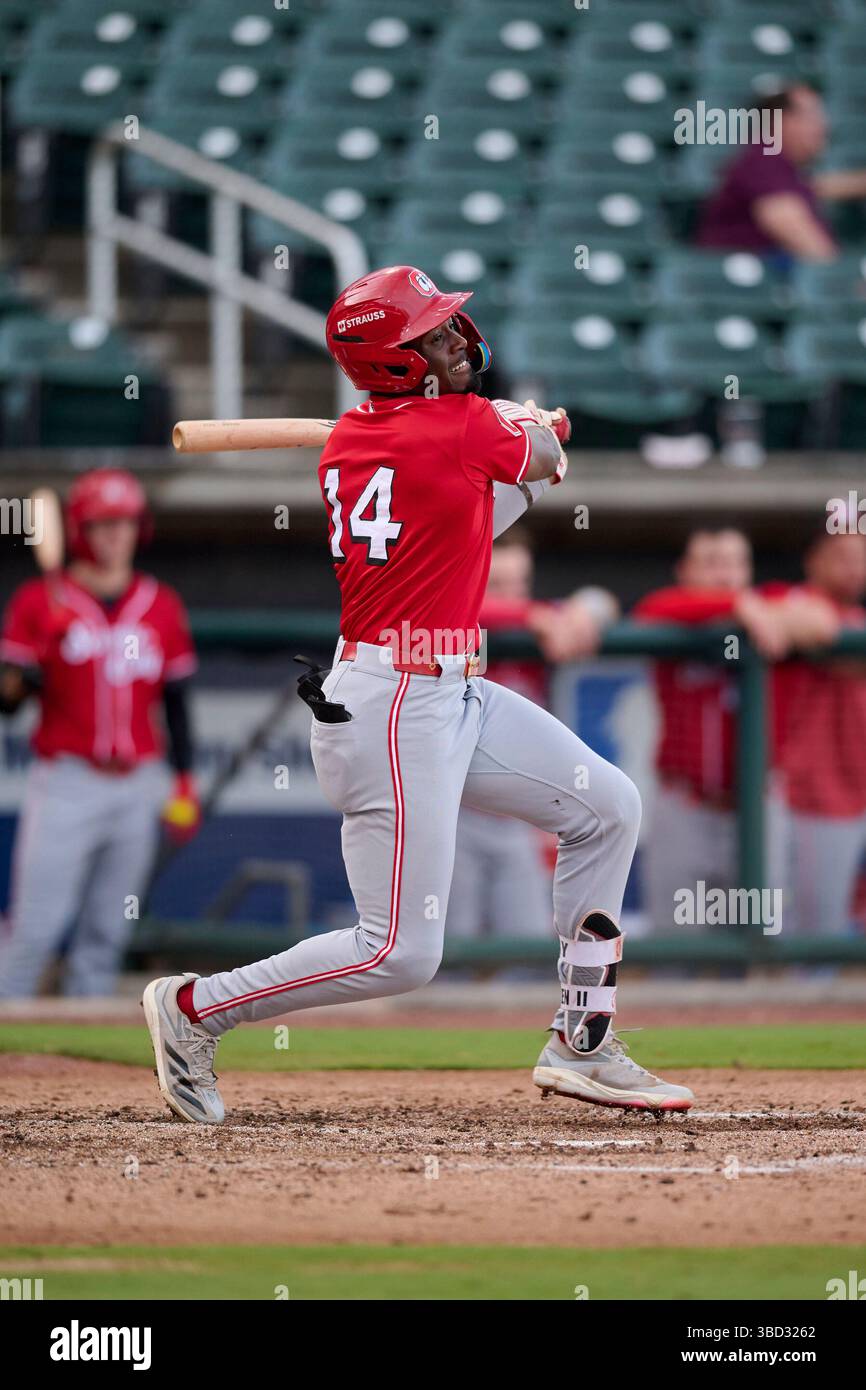 Chattanooga Lookouts Jay Allen II (14) bats during an MiLB Southern ...
