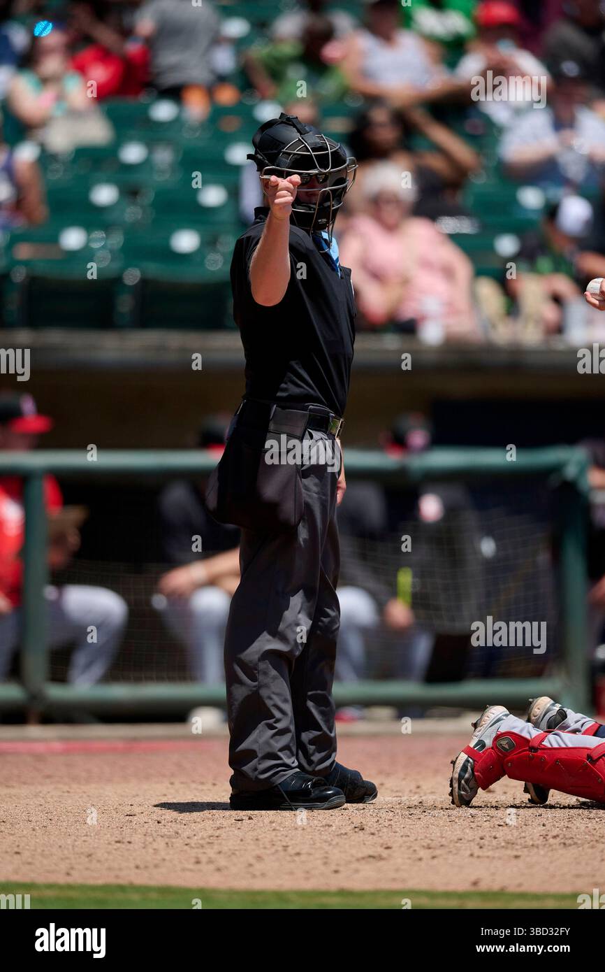 Umpire Tyler Hovick calls a strike during an MiLB Southern League ...