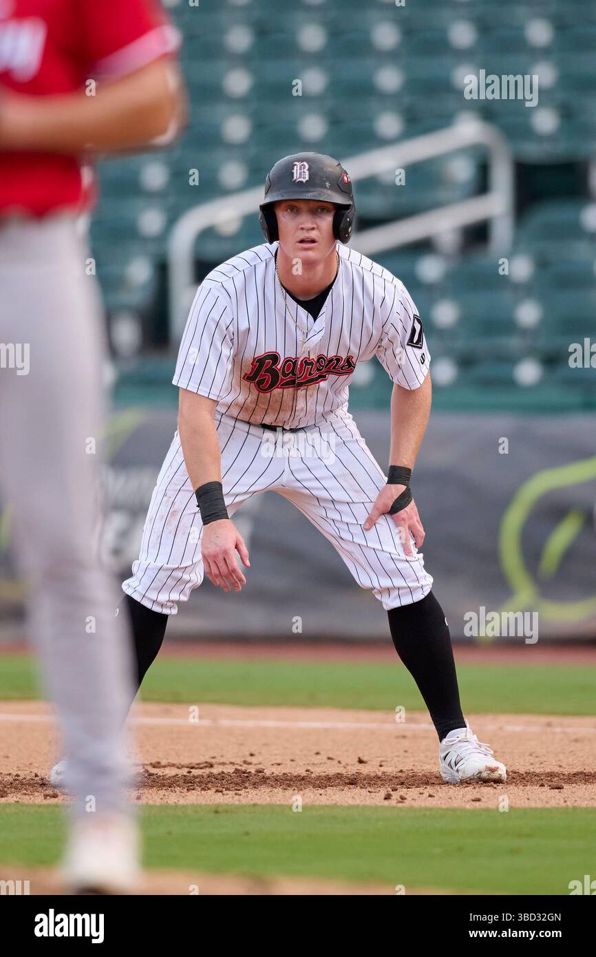 Birmingham Barons Caden Connor (5) leads off first base during an MiLB ...